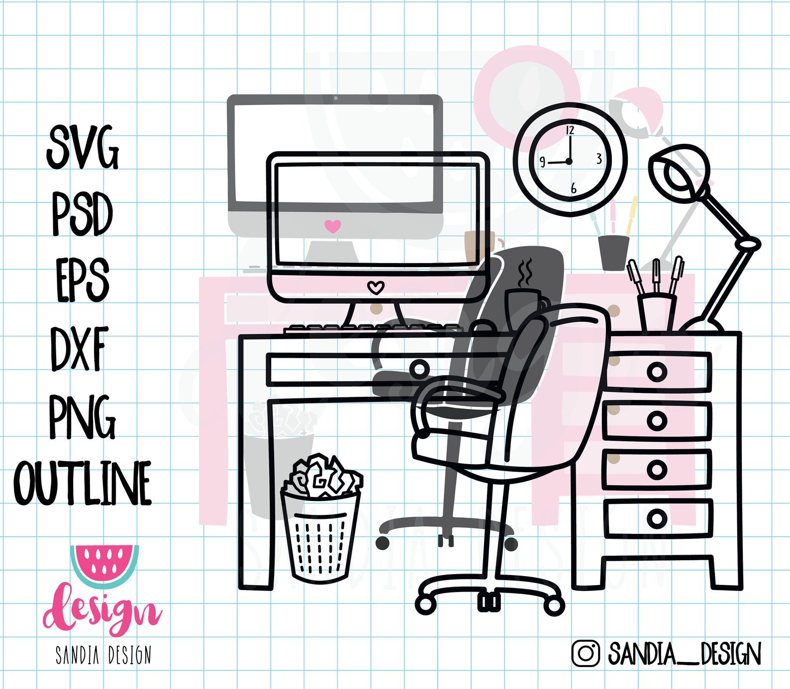 Doodle Desk SVG PNG PSD Outline Messy Desk Work Hard | Etsy