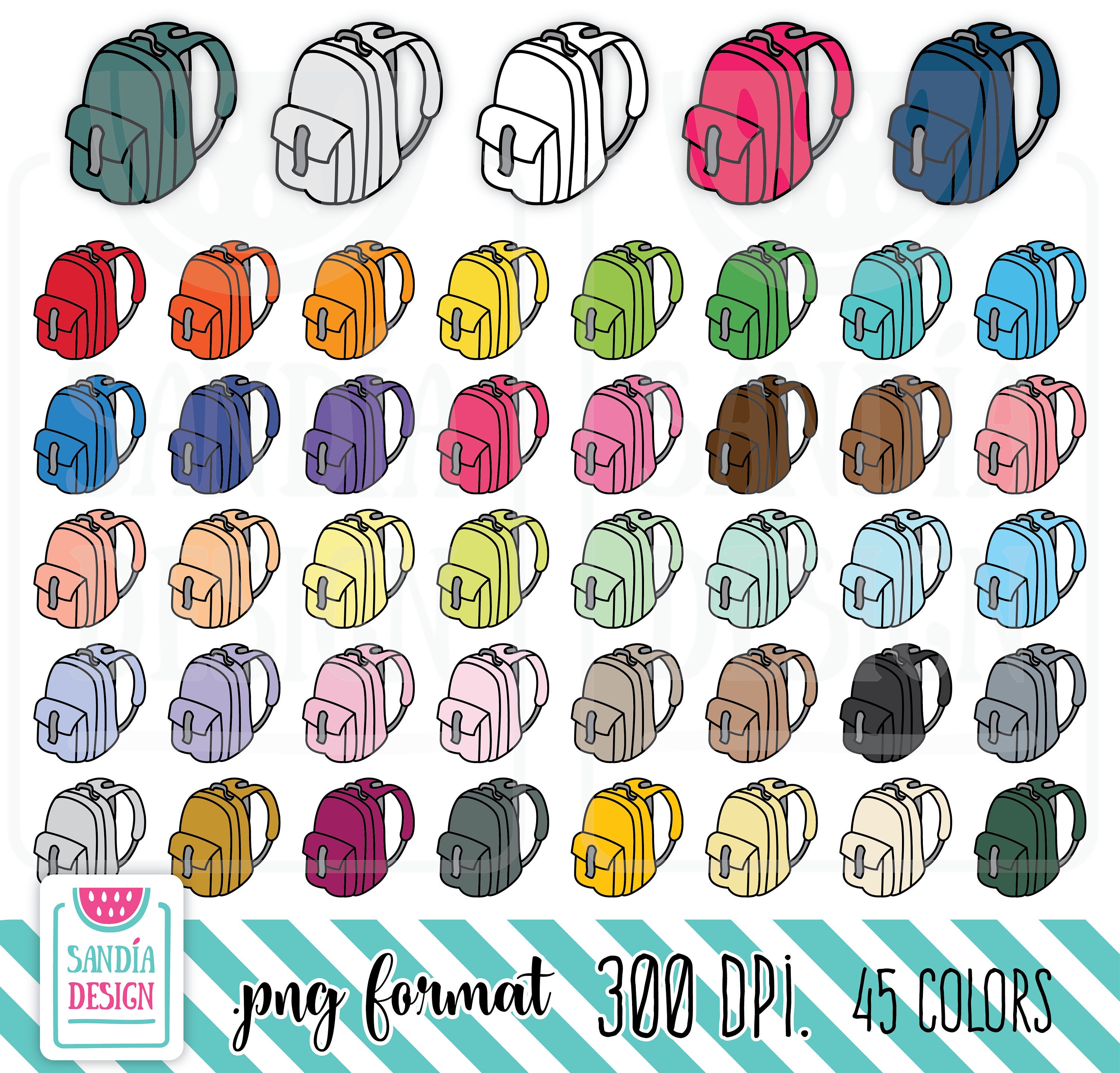 45 Doodle Backpack Clipart. Personal and comercial use. | Etsy