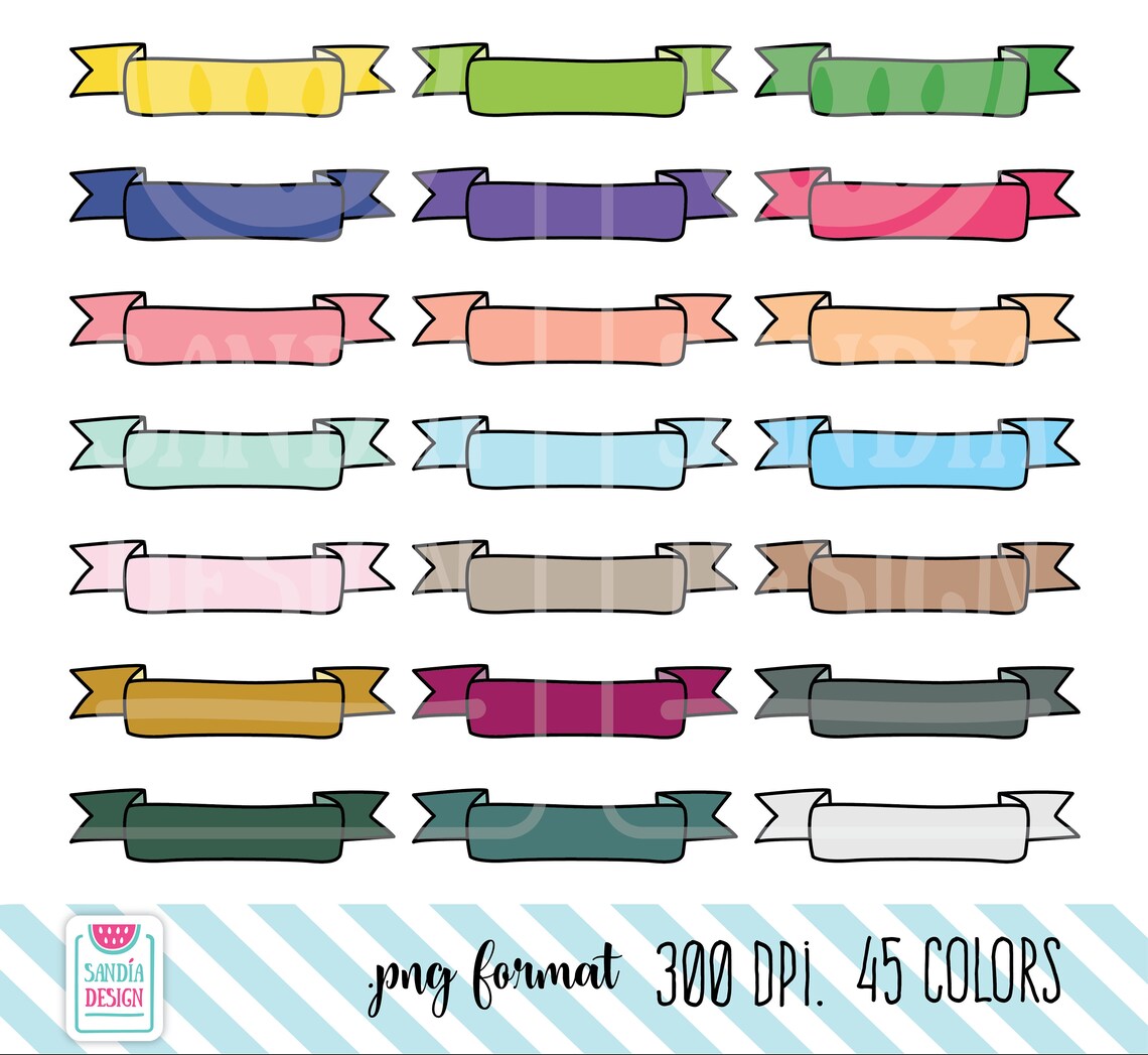 45 Doodle Ribbon Banner Clipart. Personal and Commercial Use. - Etsy