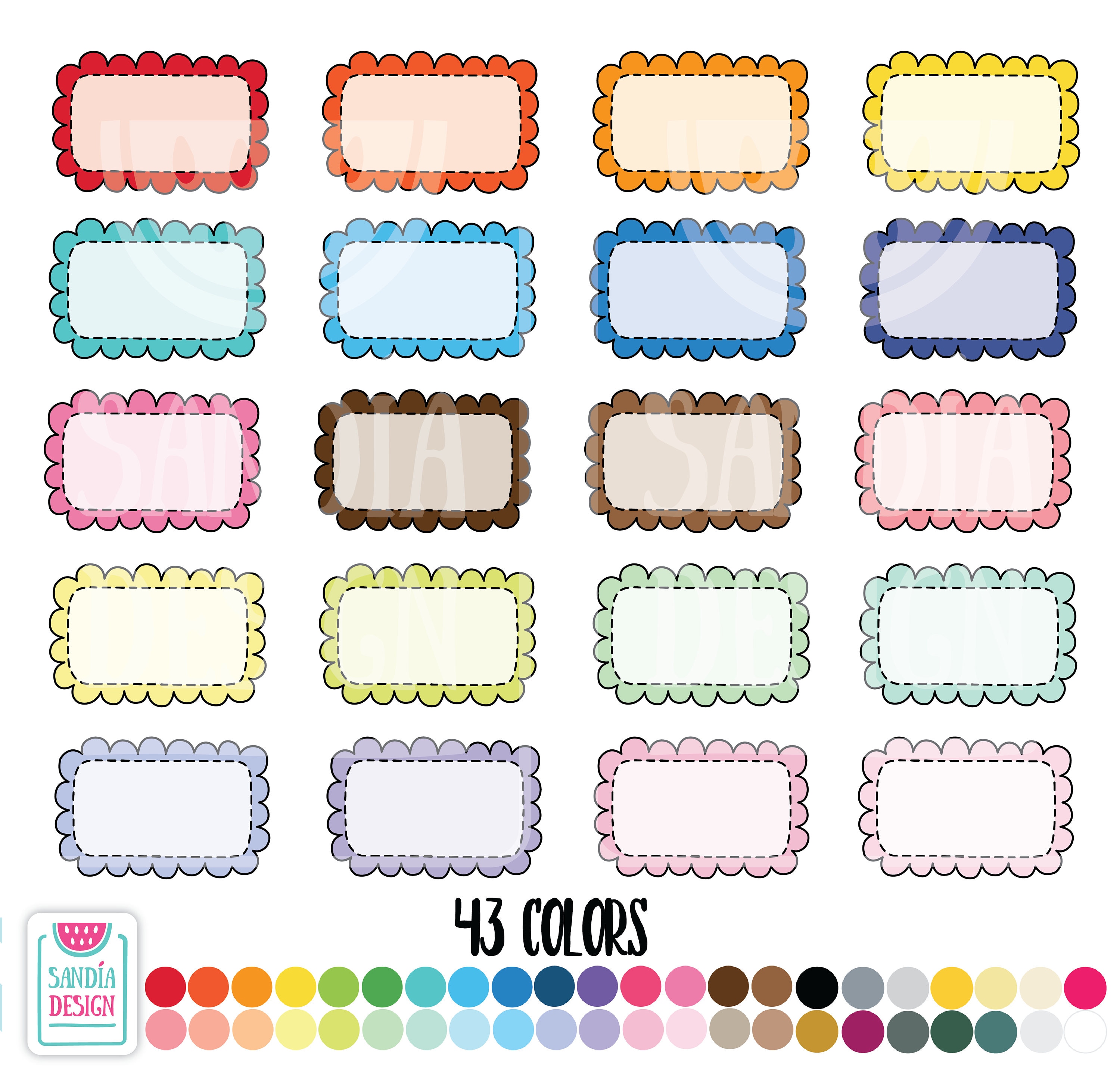 Doodle Half Box Scallop Stitched Clipart. Personal and Commercial Use ...