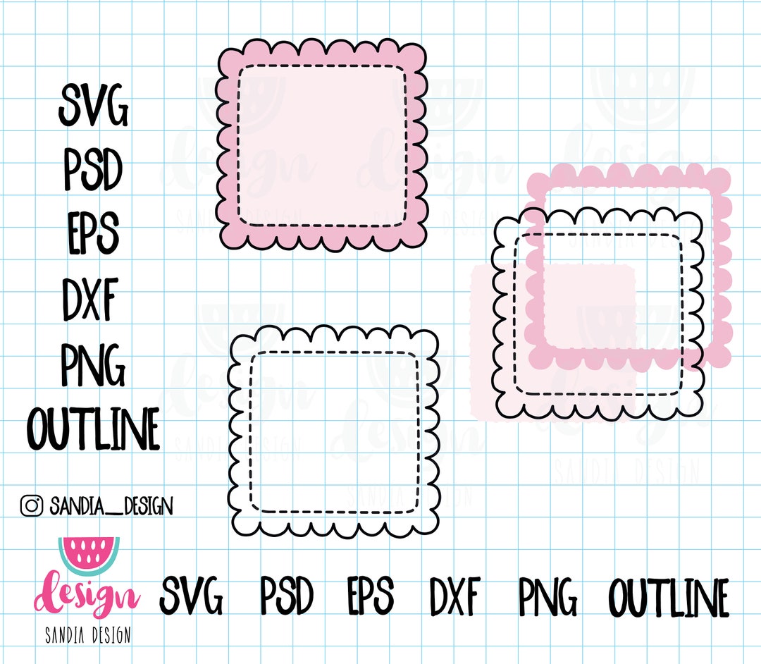 Stitched Square Scallop, SVG, PNG, PSD, Outline, Personal and ...