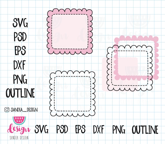 Stitched Square Scallop SVG PNG PSD Outline Personal and - Etsy Australia