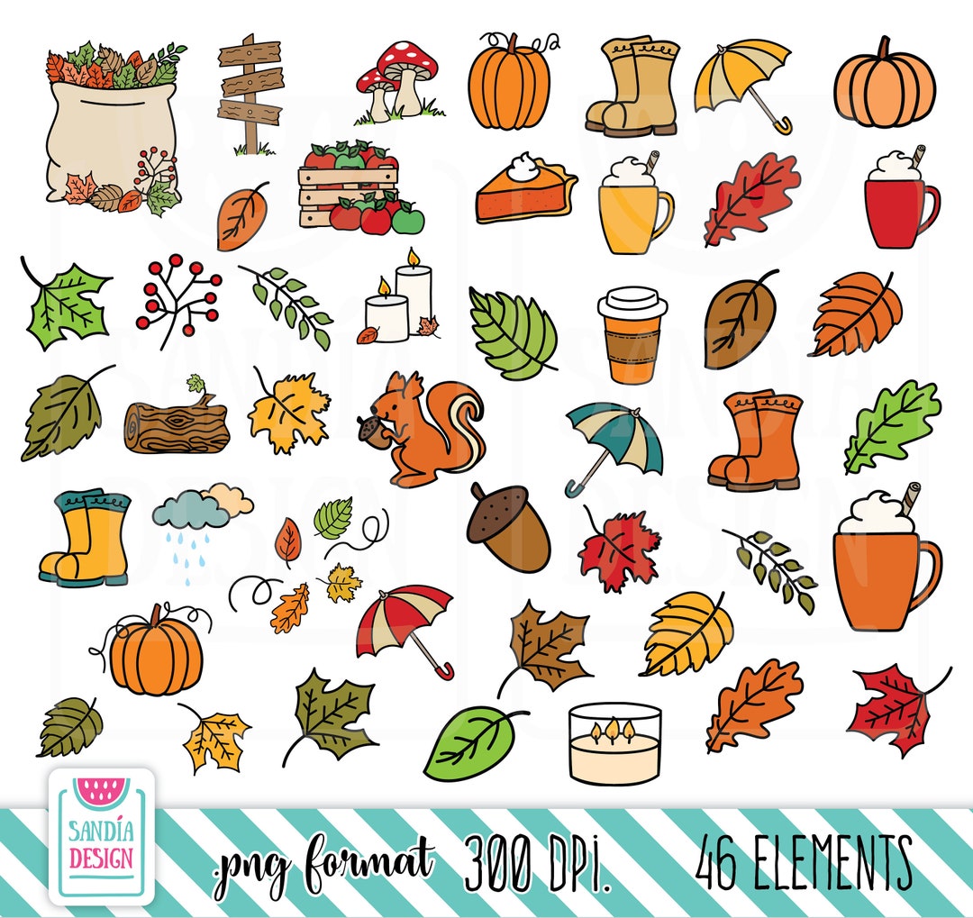 Doodle Fall Clipart. Fallset. Personal and Commercial Use. - Etsy