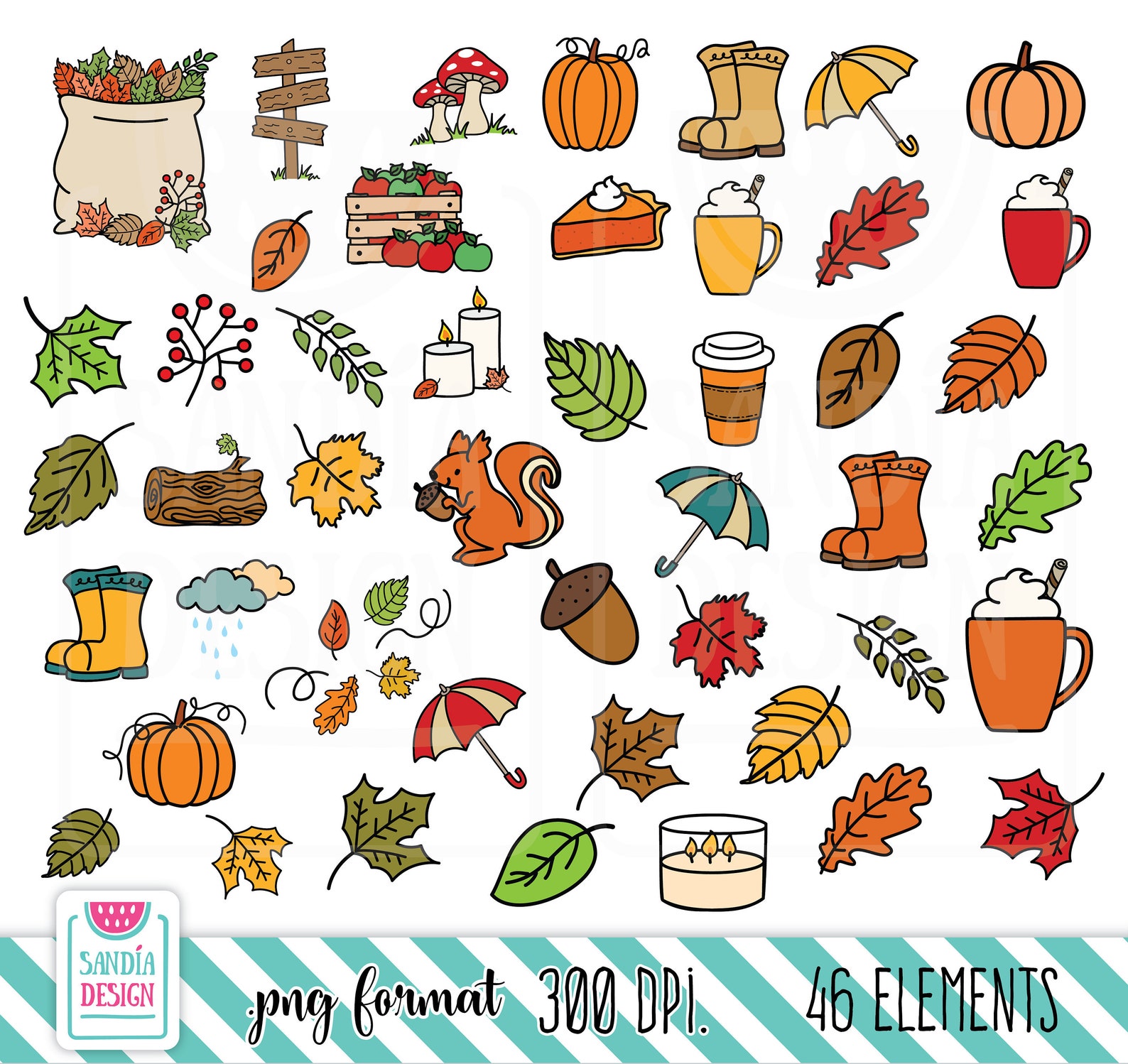Doodle Fall Clipart. Fall Set. Personal and Comercial Use. - Etsy