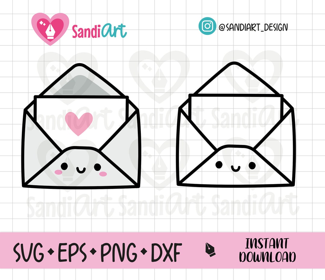 Cute Kawaii Happy Mail, Editable Files, SVG, EPS, PNG, Dxf, Outline ...
