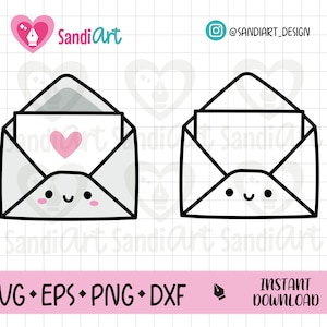 Cute Kawaii Happy Mail, Editable Files, SVG, EPS, PNG, Dxf, Outline ...