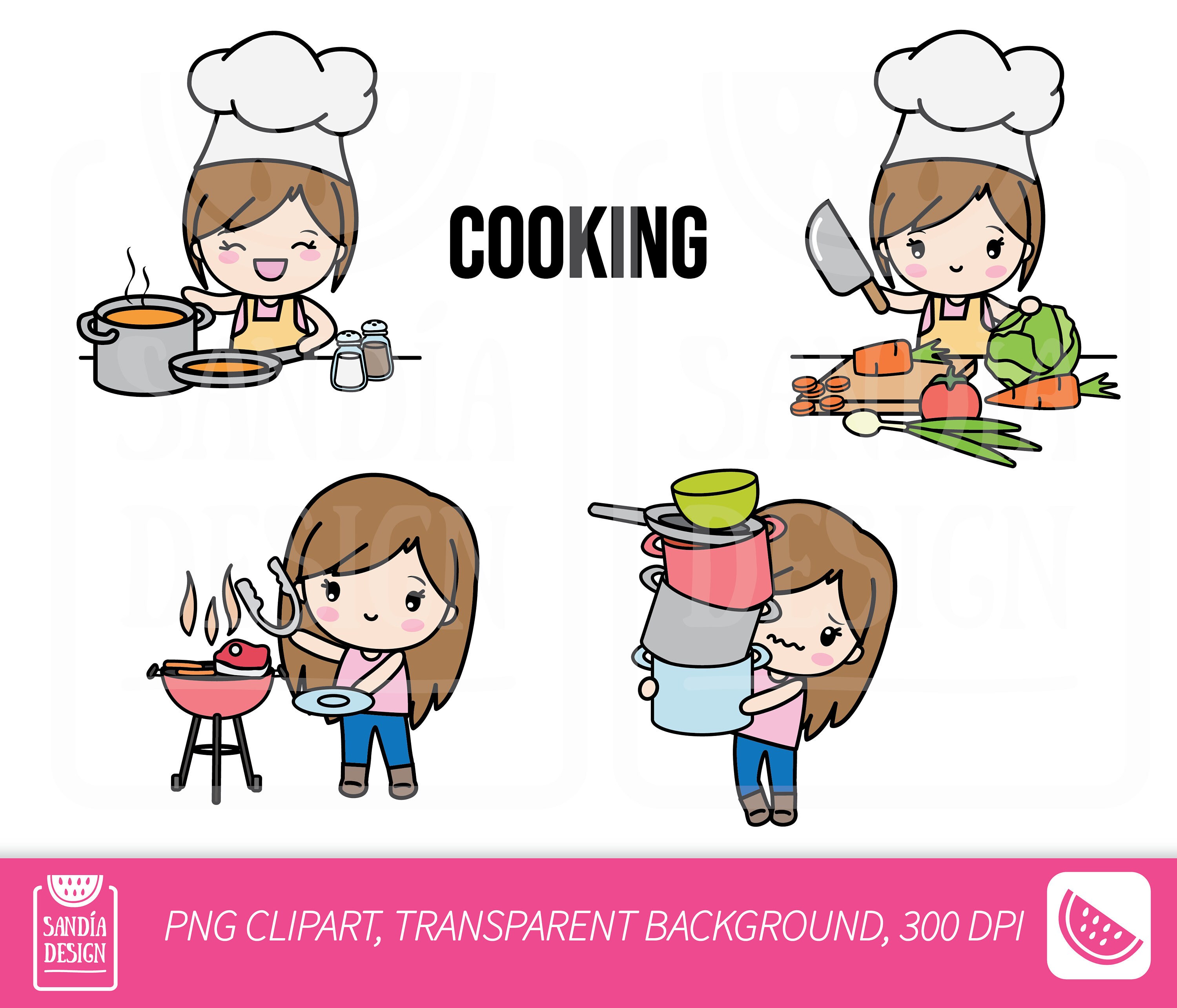 Light-haired Cooking, Clipart, Chibi Girl, Personal and Commercial Use ...