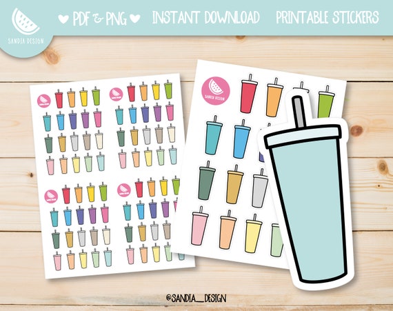 Printable Stickers Sheet Doodle Tumbler Travel Mug Stickers - Etsy
