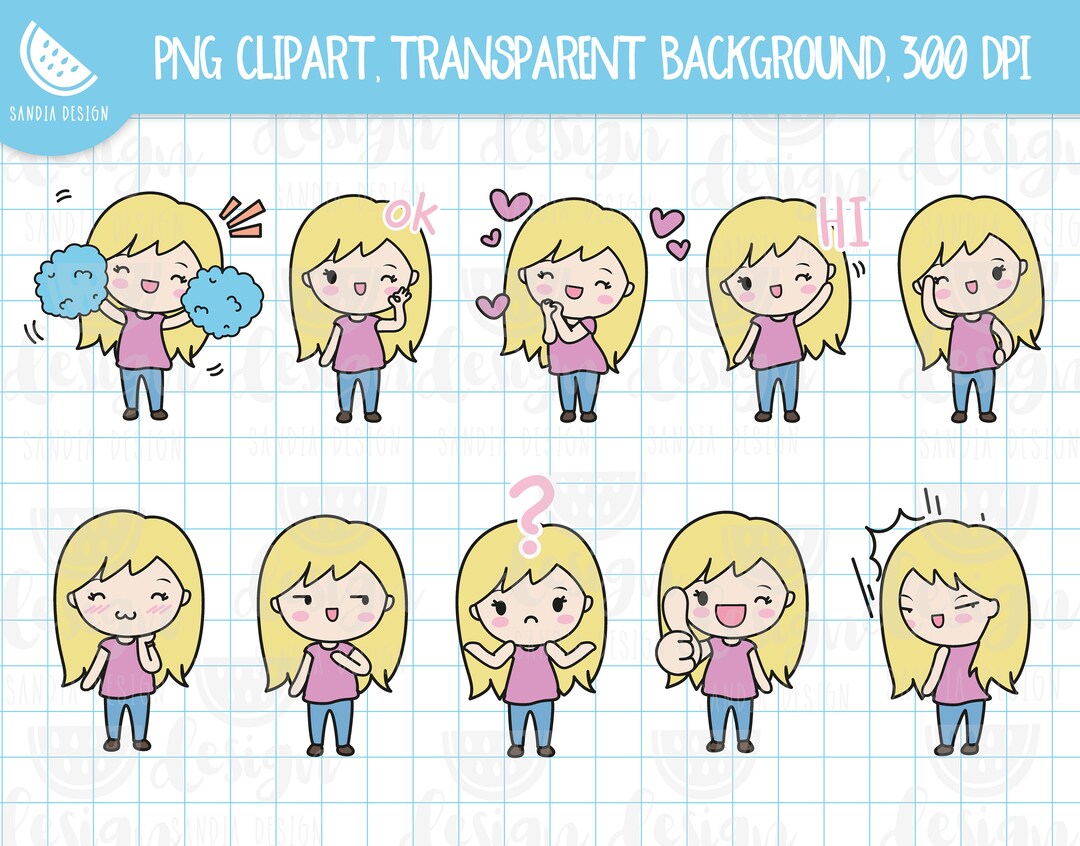 Chibi Feelings, Moods Girls Bundle Clipart, Blonde Chibi Girl. - Etsy