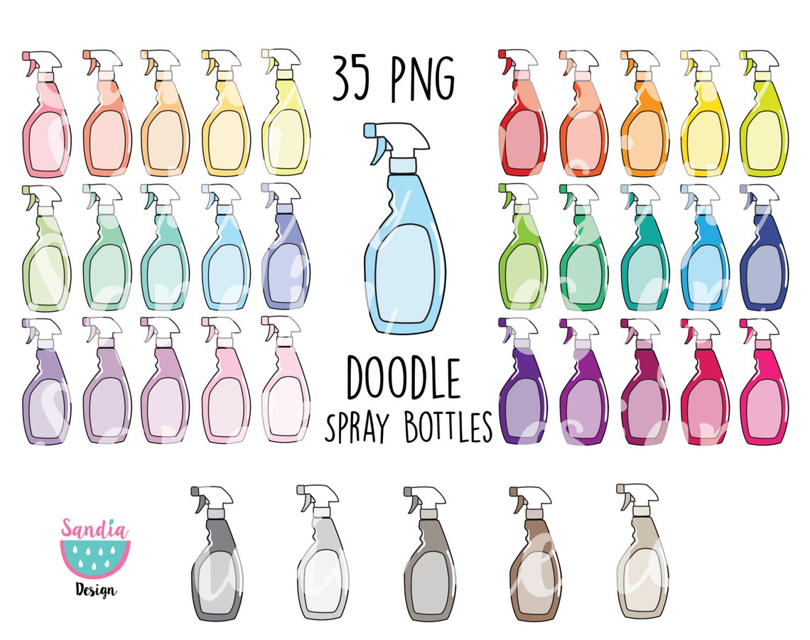 Buy 35 Doodle Spray Bottles Clipart. Personal and Comercial Use. Online ...