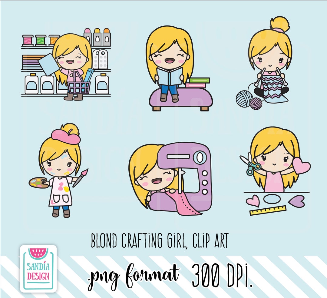 Blond Crafting Girl Sticker, Clipart, Chibi Girl, Personal and ...