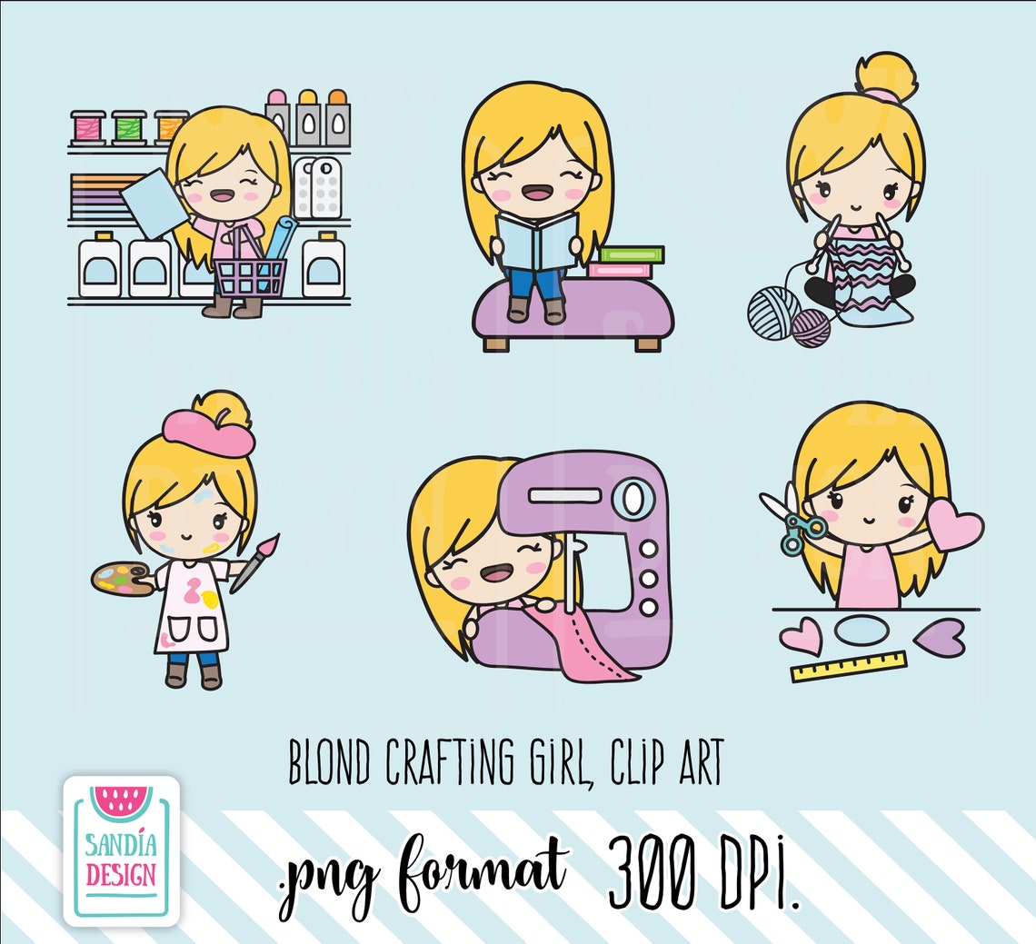 Blond Crafting Girl Sticker Clipart Chibi Girl Personal and - Etsy