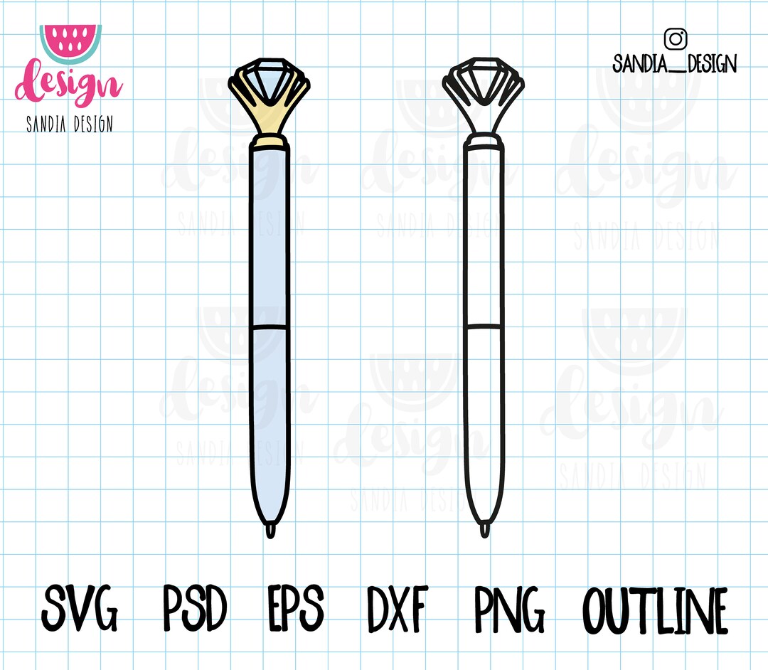 Doodle Diamond Pen, SVG, PNG, Psd, Outline, Personal and Commercial Use ...