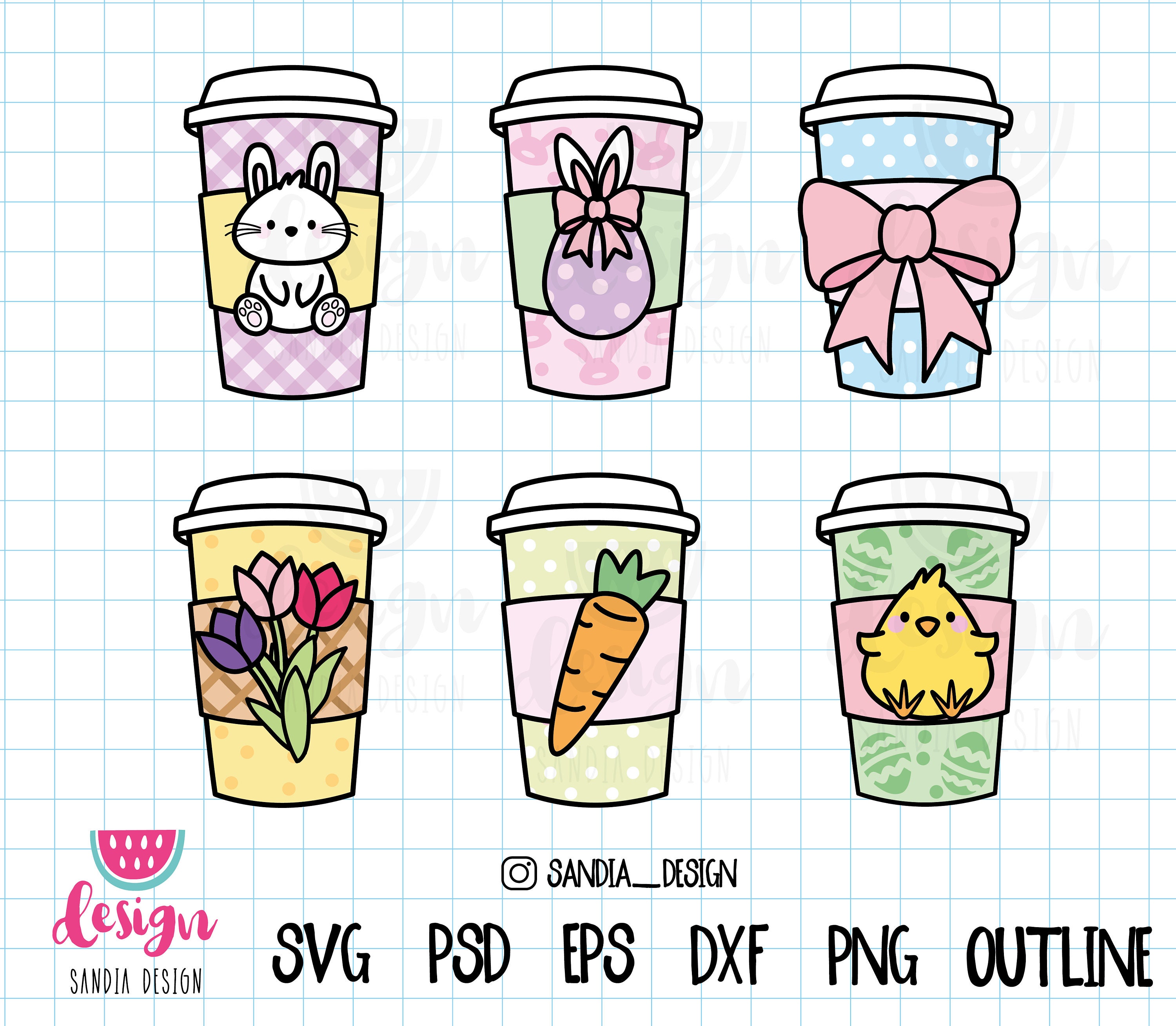 Easter Coffee Cup SVG PNG PSD Outline Personal and - Etsy