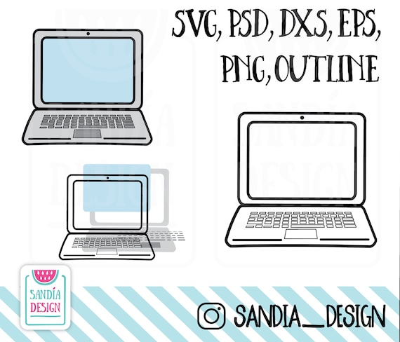 Doodle Laptop SVG PNG PSD Outline Dxf Personal and | Etsy