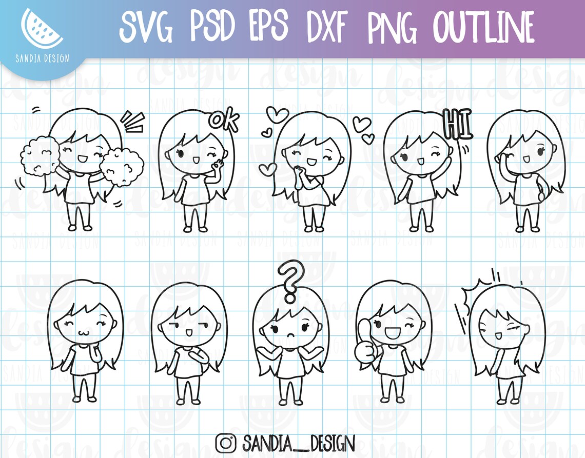 Chibi Feelings Set 2 Clip Art Chibi Moods Chibi Girl SVG - Etsy
