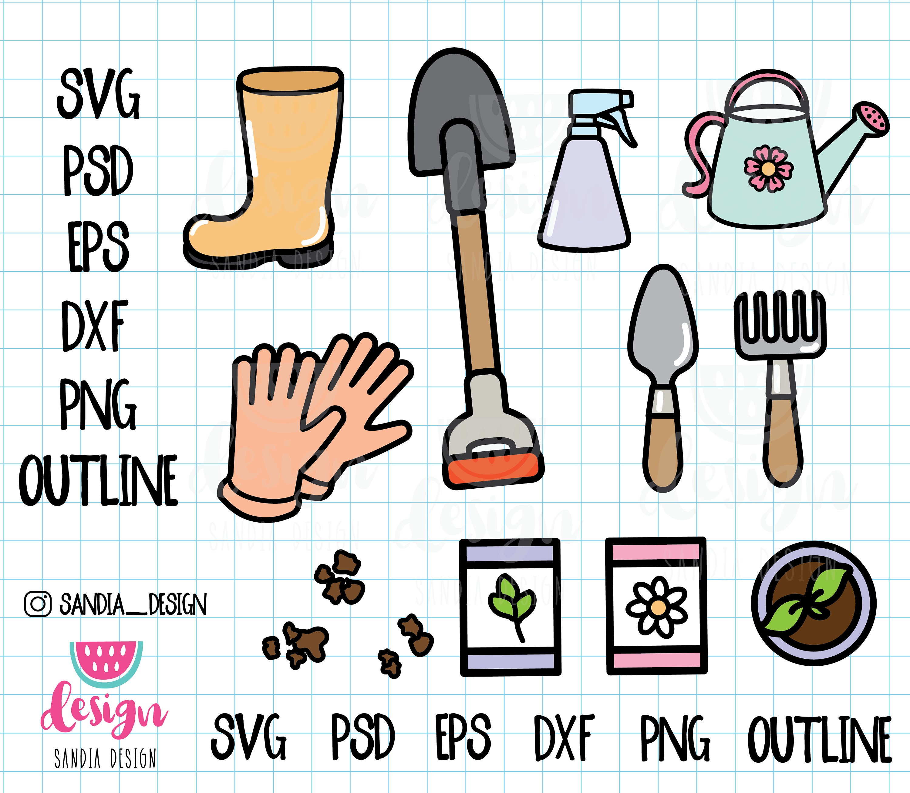 Doodle Gardening Clipart Garden Tools Gardening SVG - Etsy
