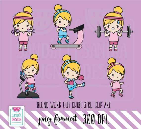 Blond Workout Clipart Chibi Girl Personal And Comercial Use Etsy
