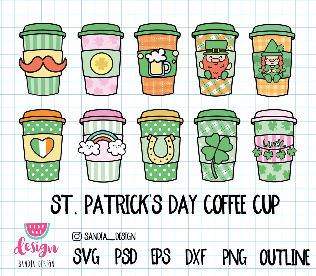 St Patricks Coffee Cup, SVG, PNG, PSD, Outline, Personal and Commercial ...