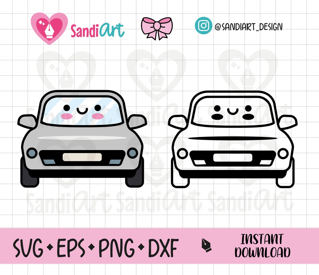Cute Kawaii Car, Editable Files, SVG, EPS, PNG, Dxf, Outline ...