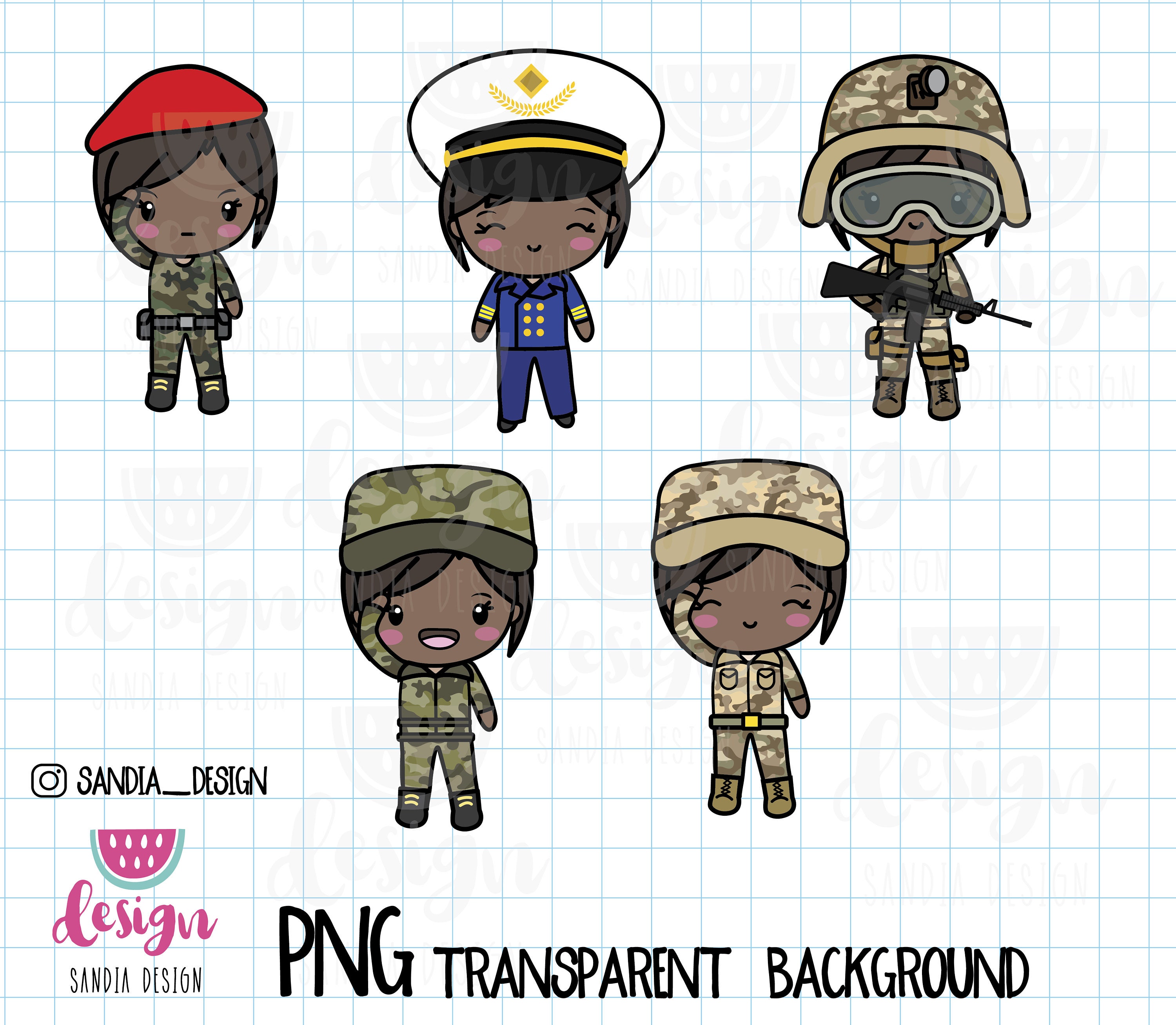 Chibi Chibi Military African American Girl Sticker Chibi | Etsy