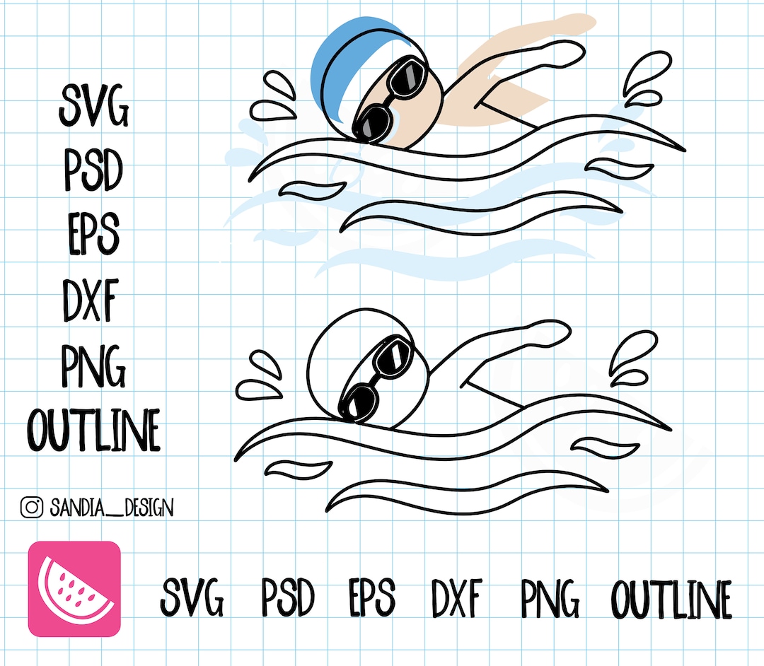 Doodle Swimming, SVG, PNG, Psd, Outline, Personal and Commercial Use - Etsy