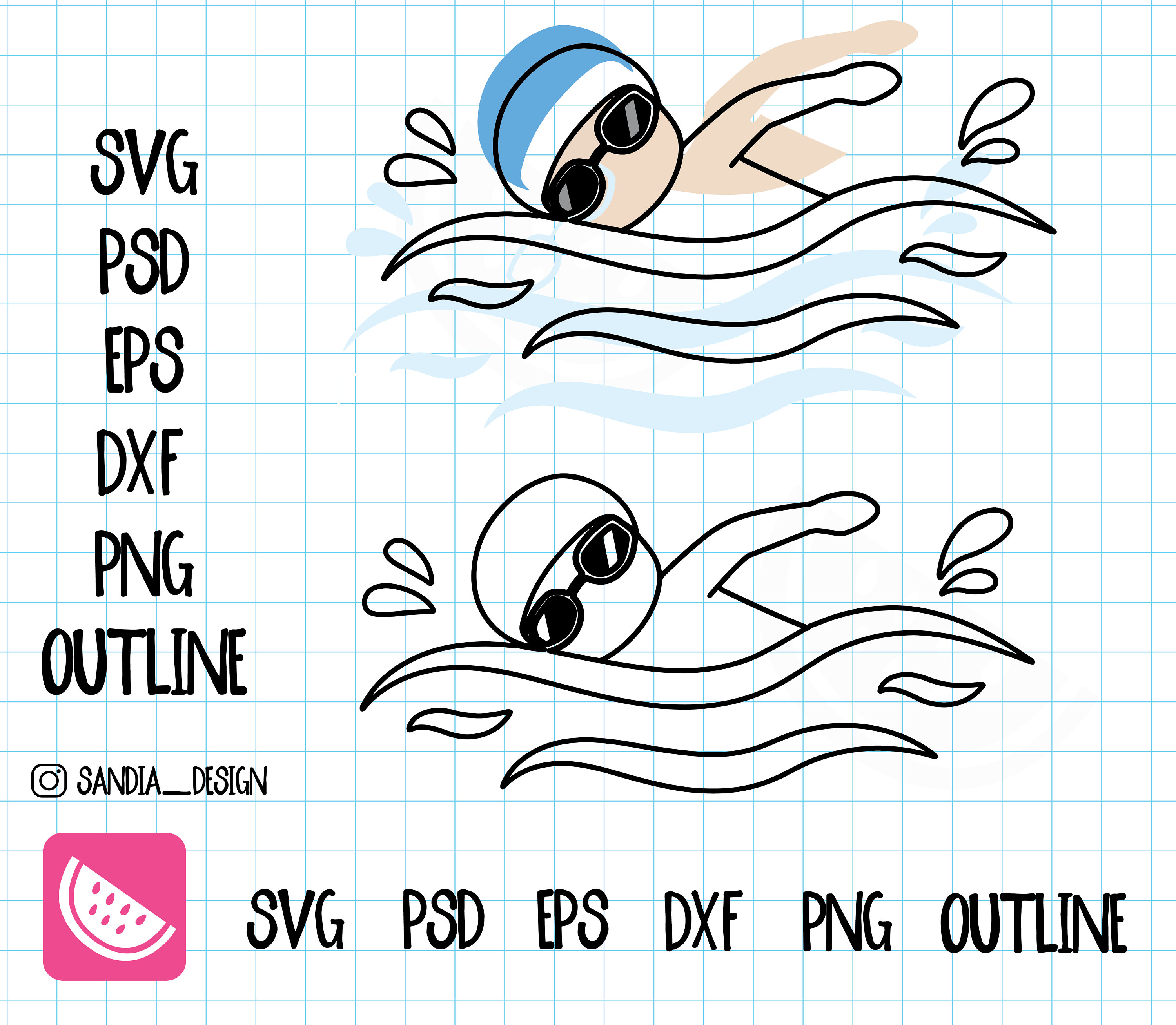 Doodle Swimming SVG PNG Psd Outline Personal and - Etsy