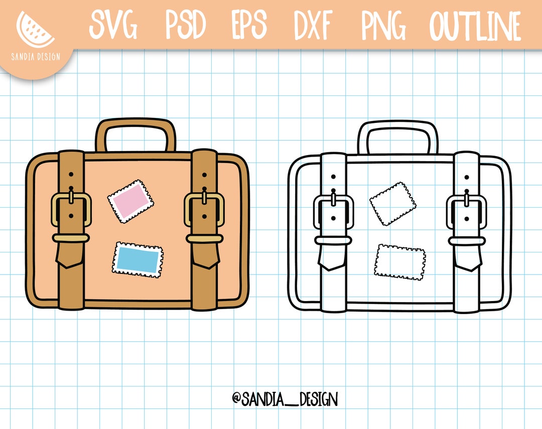 Doodle Suitcase, SVG, PNG, Psd, outline, personal and comercial use ...