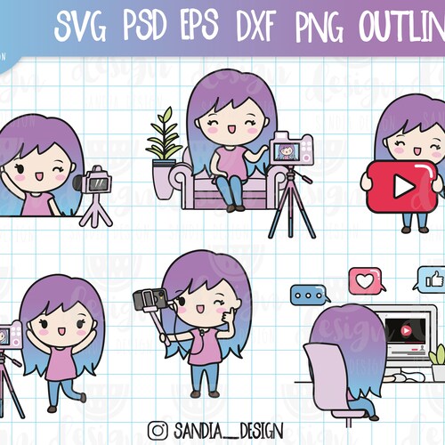 Chibi Podcasting Clip Art Chibi Girl SVG Png PSD Dxf - Etsy