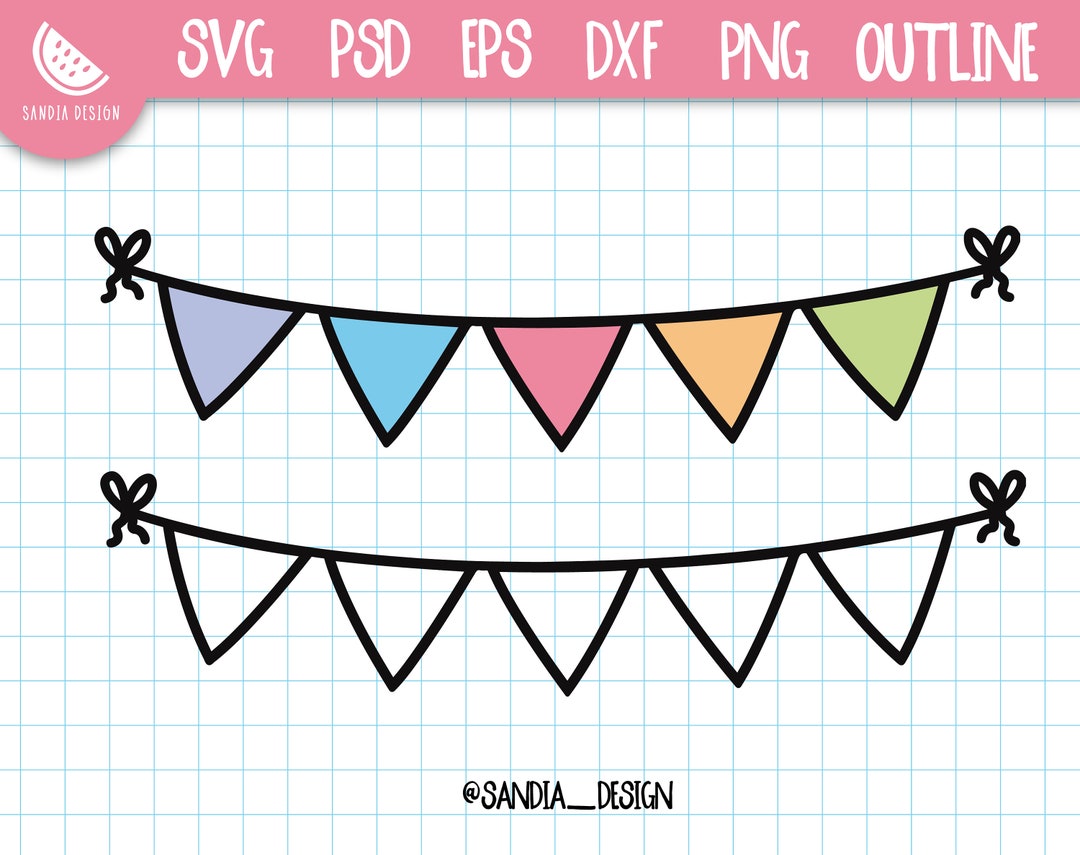 Doodle Bunting Banners, SVG, PNG, Psd, Outline, Personal and Commercial ...