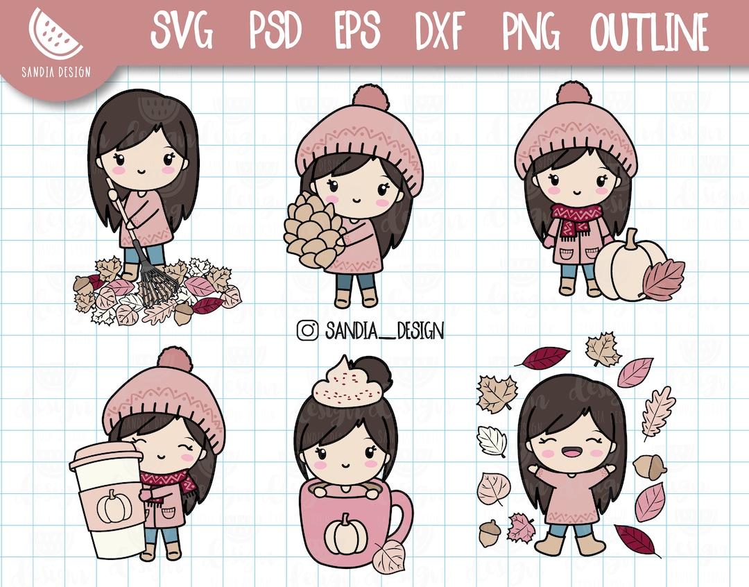 Fall, Autumn Clip Art, Chibi Girl, SVG, Png, PSD, Dxf, EPS, Personal ...