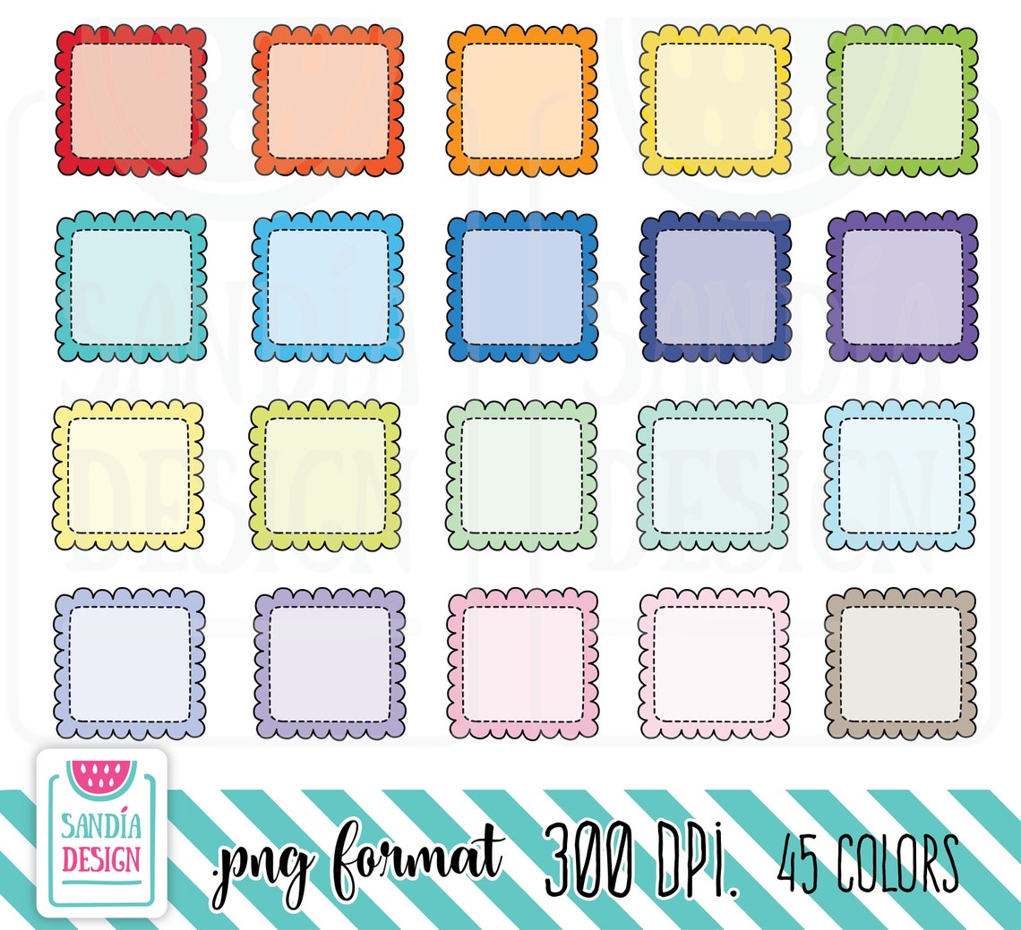 45 Doodle Stitched Square Scallop Clipart. Personal and | Etsy