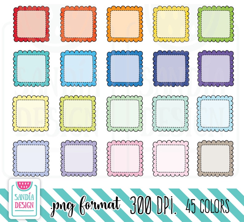 45 Doodle Stitched Square Scallop Clipart. Personal and Commercial Use ...