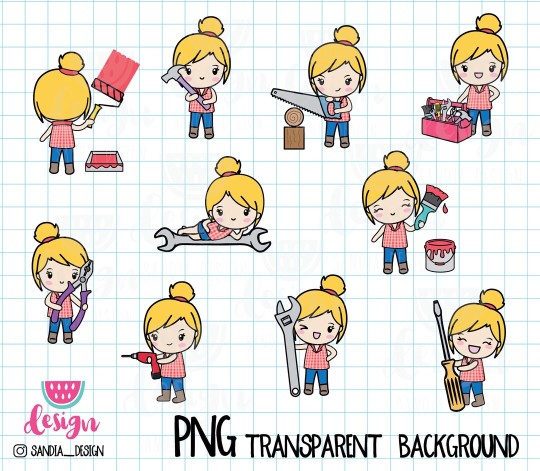 Blond Tools, Clipart, Chibi Girl, Personal and Commercial Use - Etsy