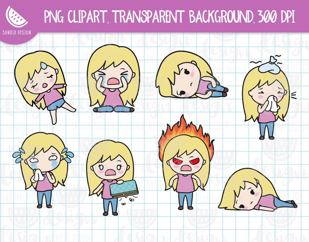 Chibi Feelings, Moods Girls Bundle Clipart, Blonde Chibi Girl. - Etsy