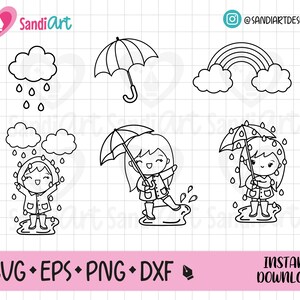Rainy Days Chibi Girl, SVG, PNG, EPS, Outline, Commercial Use - Etsy