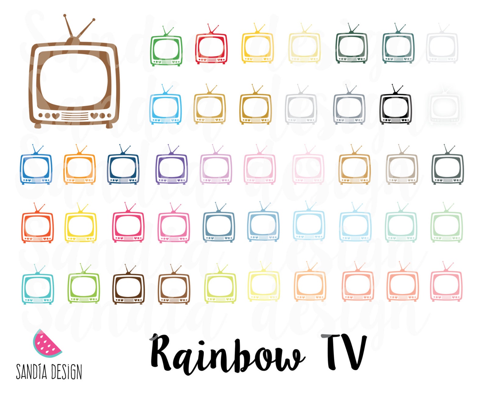 43 Rainbow TV Clipart. Personal and Commercial Use. - Etsy
