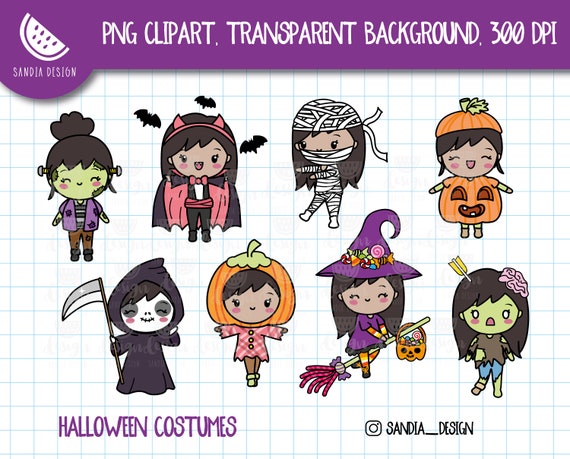 Halloween Costumes Clipart Chibi Girl Brunette Clipart. | Etsy