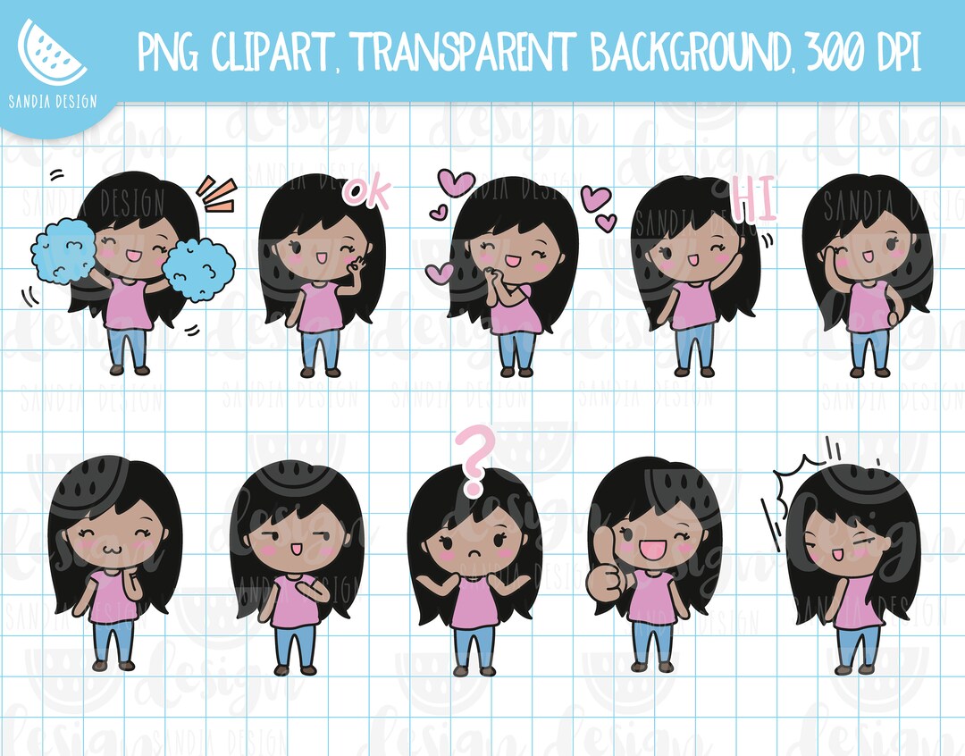 Chibi Feelings, Moods Girls Bundle Clipart, Brunette Chibi Girl. - Etsy