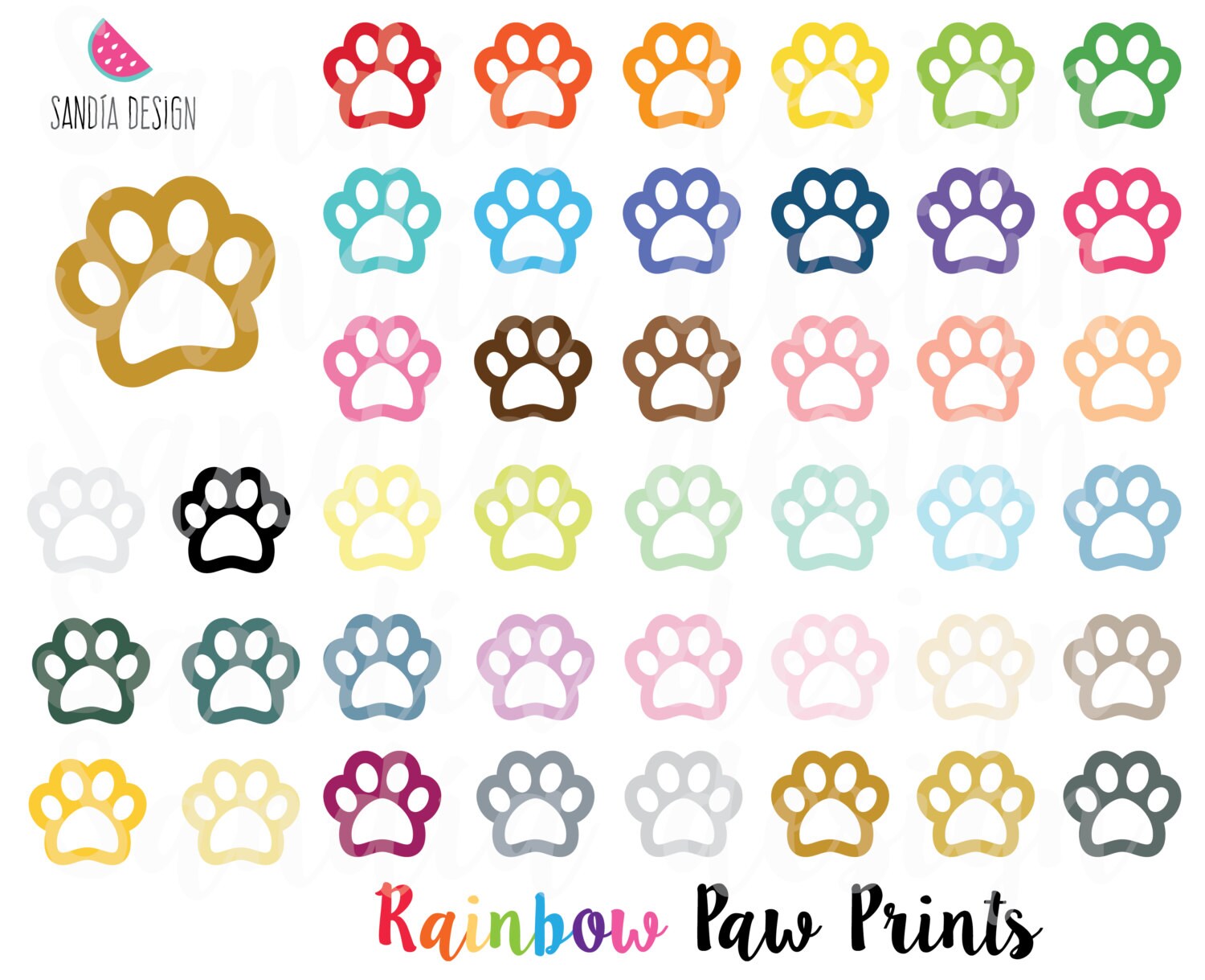 43 Rainbow Paw Prints Clipart. Personal and Comercial Use. | Etsy