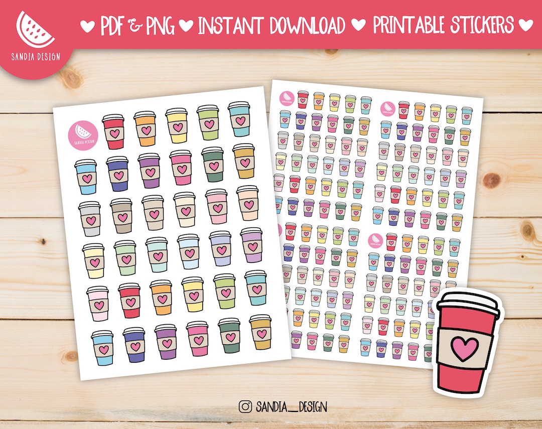Printable Stickers Sheet, Printable Planner Stickers. Doodle Coffee to ...