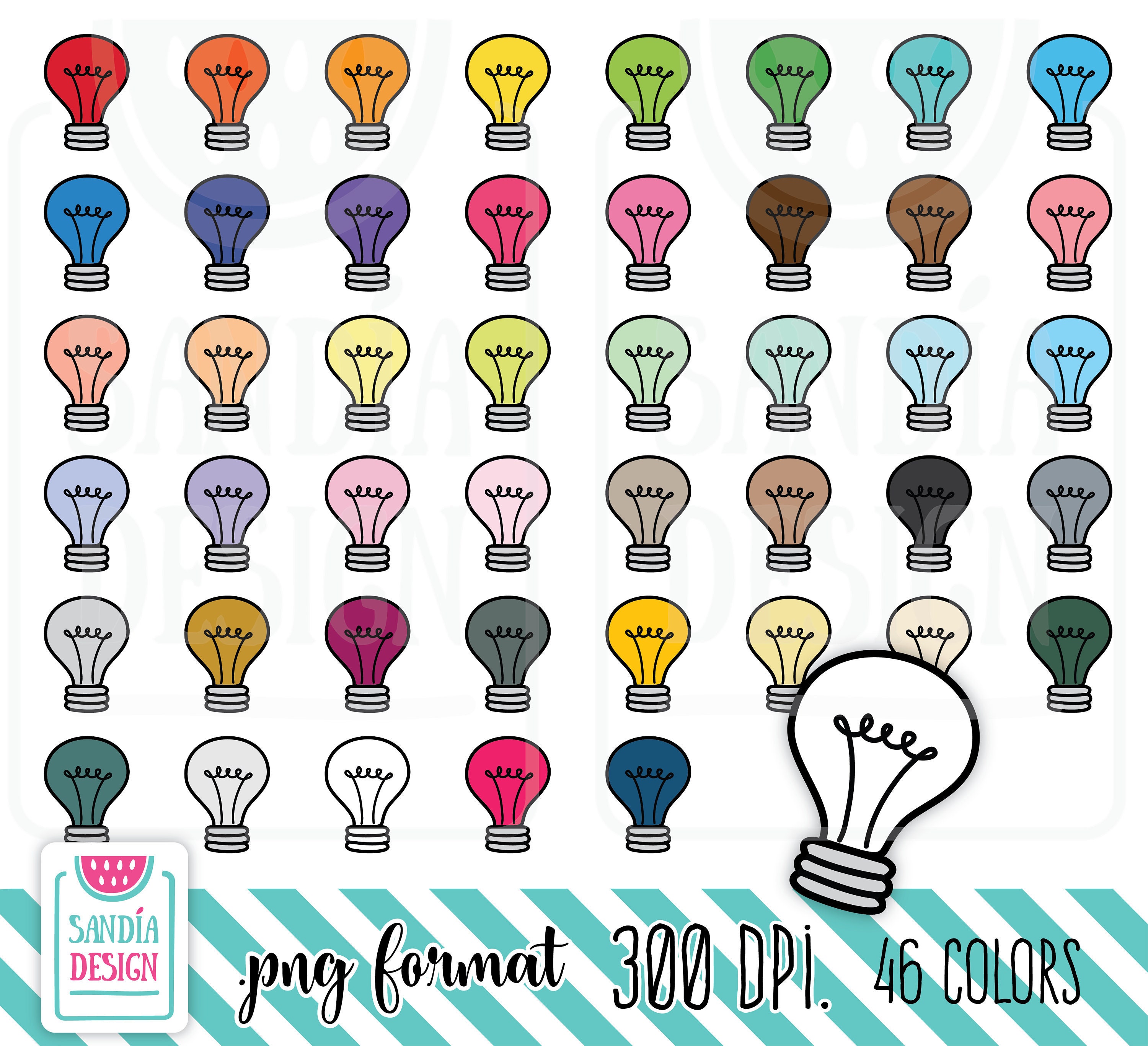 46 Doodle Light Bulb Clipart. Personal and comercial use. | Etsy