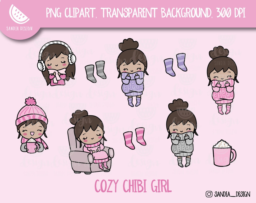 Brunette Cozy Chibi Girl Clipart Chibi Girl Personal And Commercial