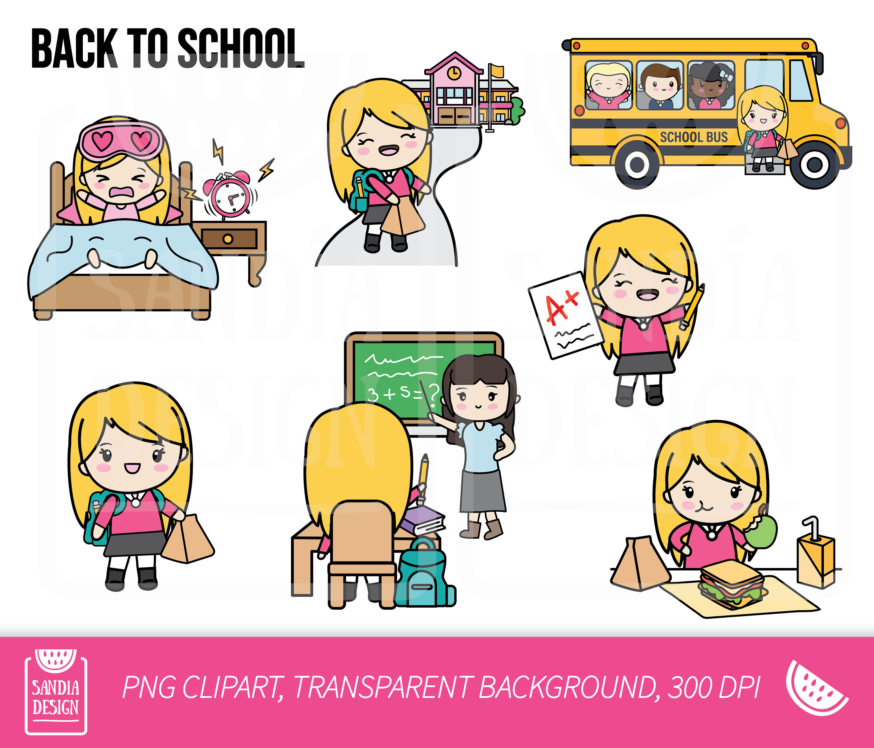 BACK TO SCHOOL, Chibi Girl, Blond Girl, Clipart, Chibi Girl, Personal ...
