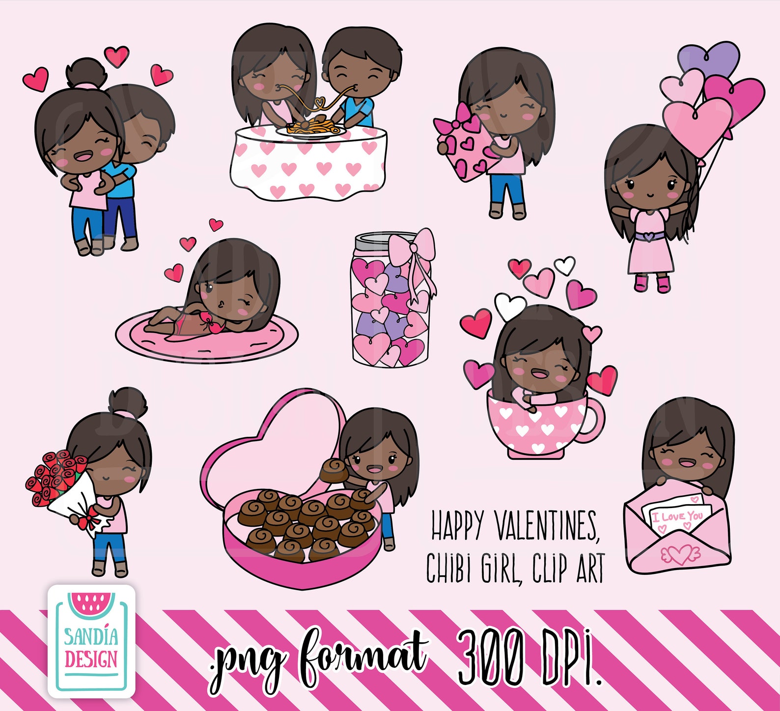 African-american Happy Valentines Girl, Clipart, Chibi Girl, Personal ...