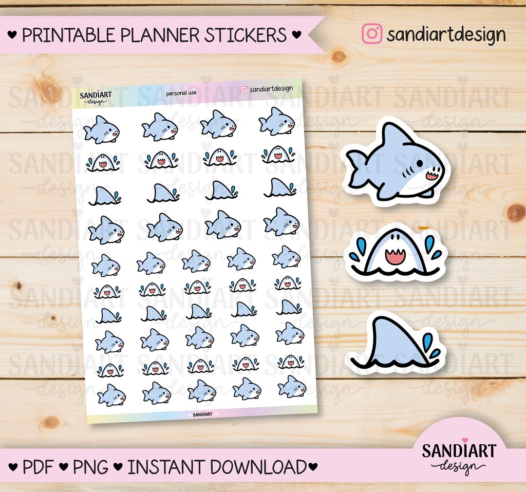 Shark Week Printable Planner Stickers, Printable Sticker Sheet and ...