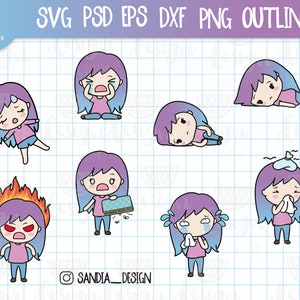 Chibi Feelings Set 3 Clip Art, Chibi Moods, Chibi Girl, SVG, Png, PSD ...
