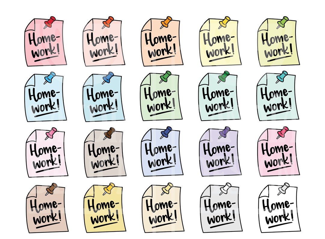 20 Doodle Homework Sticky Note Clipart. Personal and Commercial Use. - Etsy