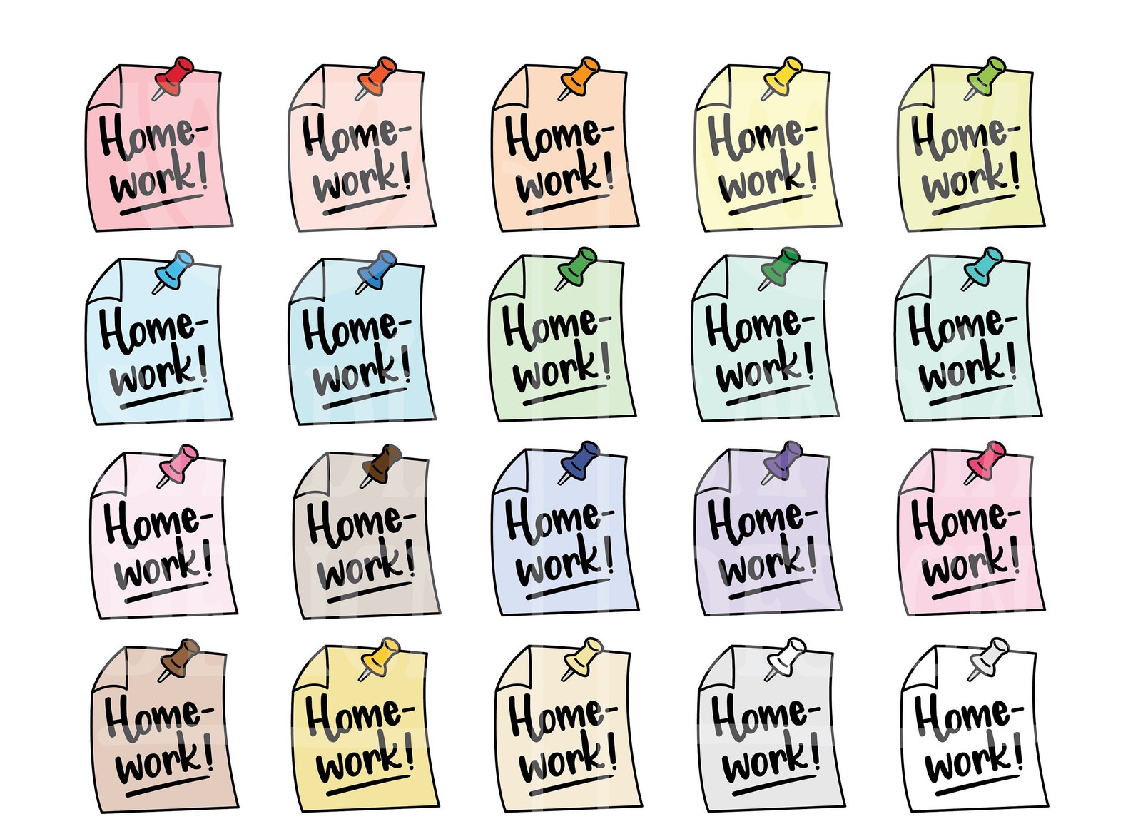 20 Doodle Homework Sticky Note Clipart. Personal and Comercial - Etsy