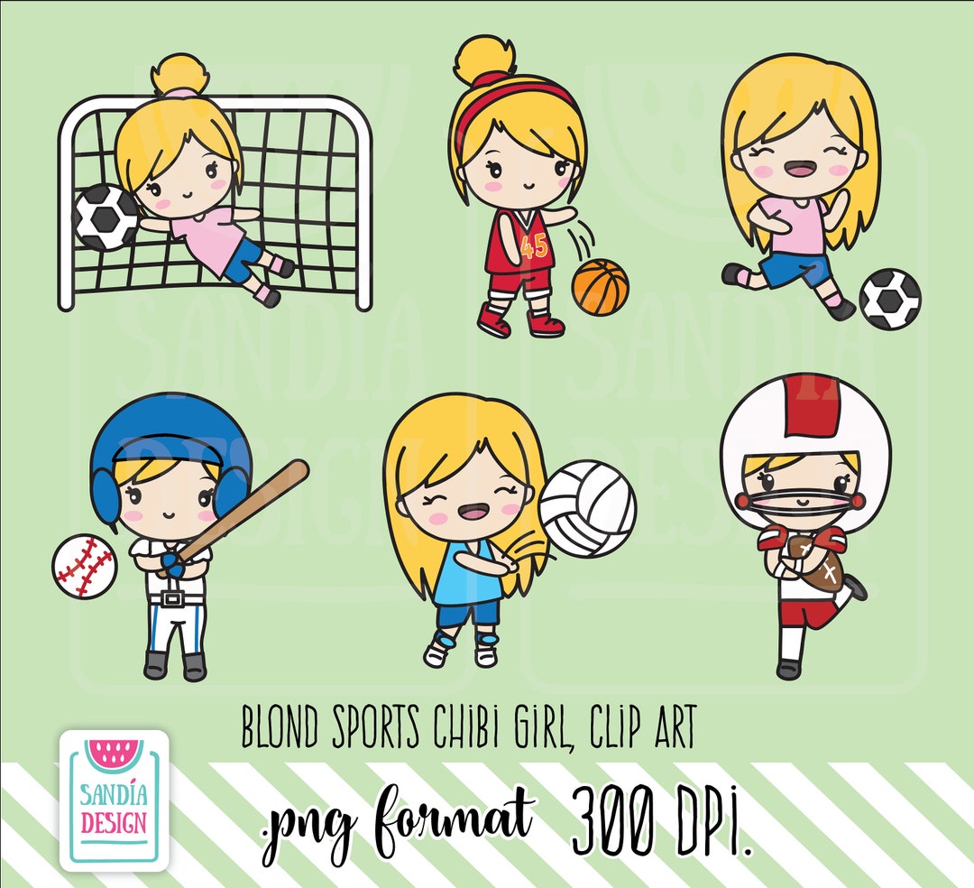 Blond Sports, Clipart, Chibi Girl, Personal and Commercial Use - Etsy